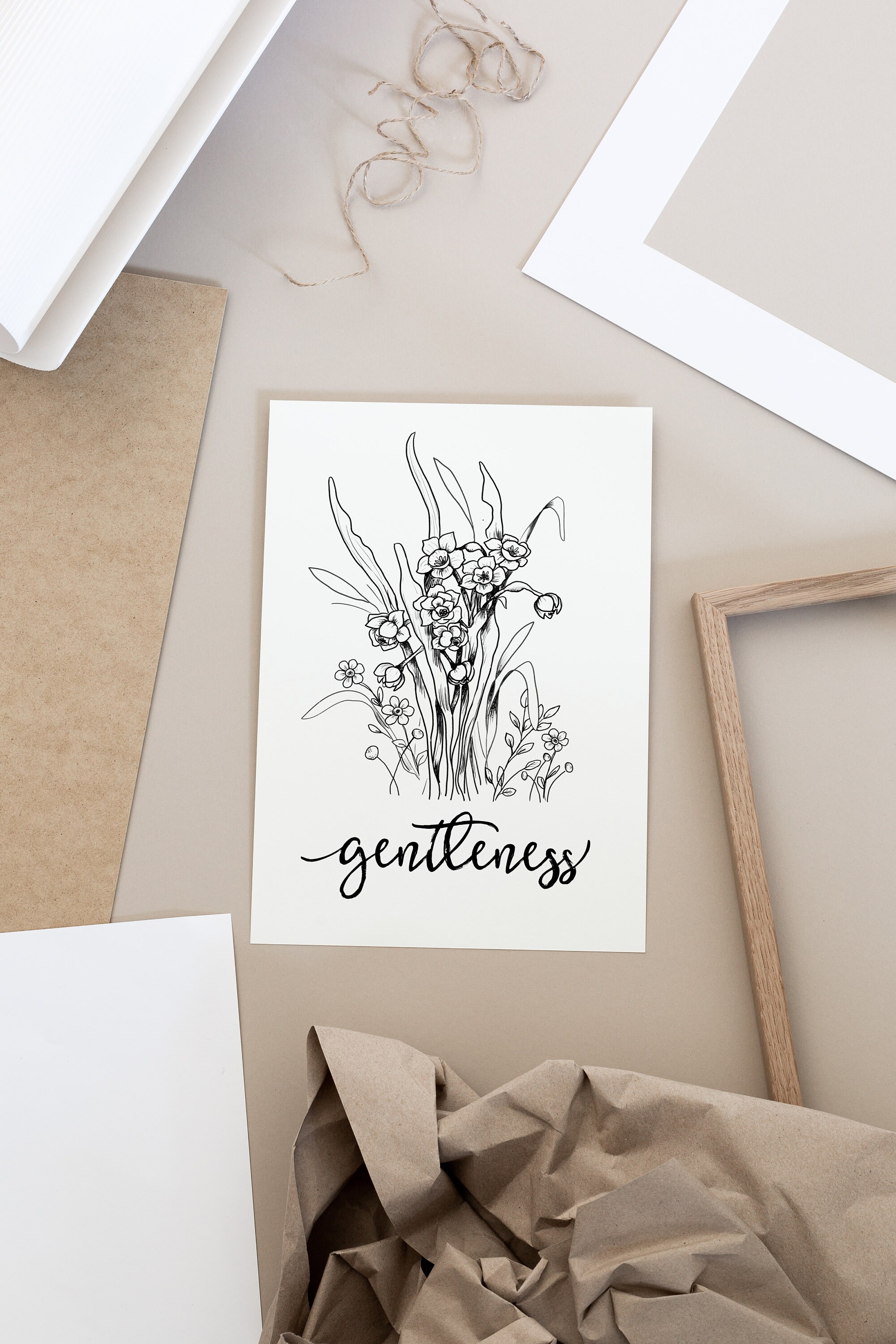 Gentleness, Fruit of the Spirit, Bible Art Printable, Botanical Line ...