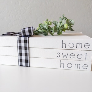 Farmhouse Book Stack With Buffalo Plaid Ribbon and Greenery Stamped ...