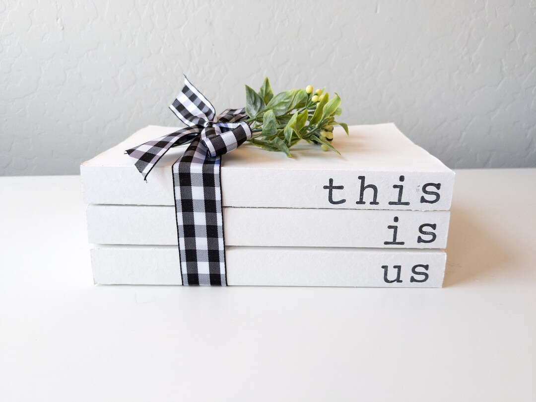 Farmhouse Book Stack With Buffalo Plaid Ribbon and Greenery Stamped ...