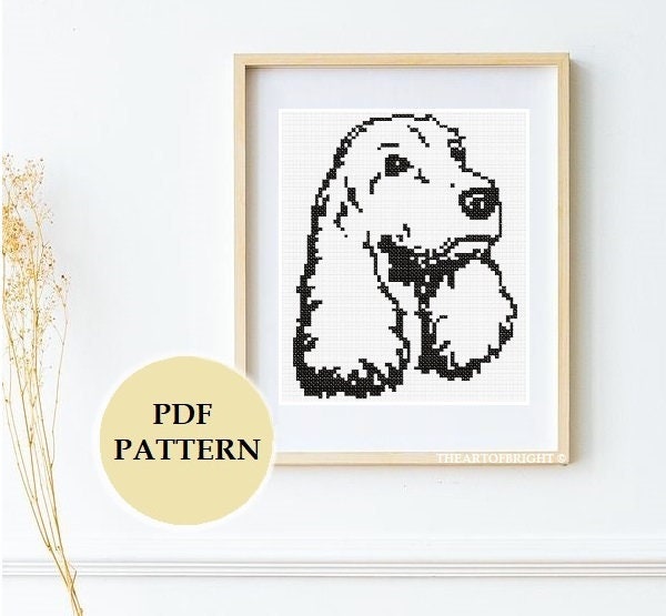 Easy Cocker Spaniel Cross-stitch Monochrome Pattern PDF 2 IN - Etsy