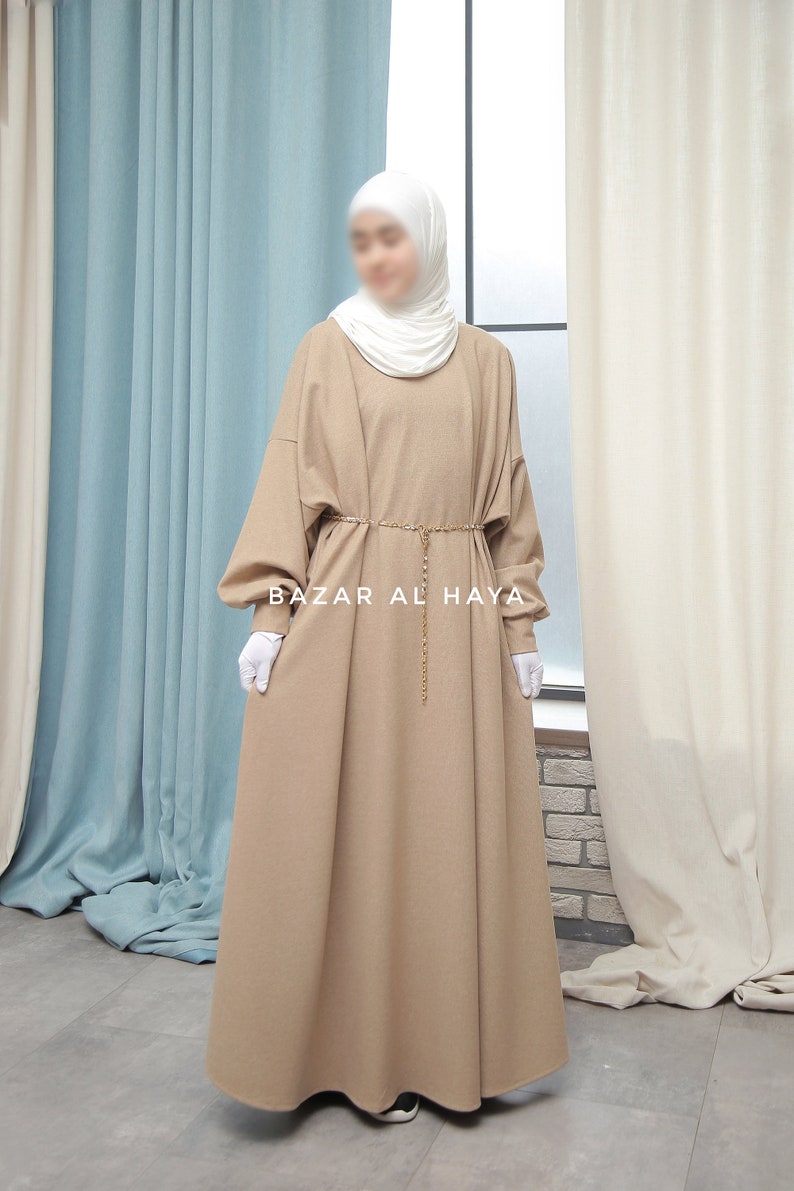 Basimah Beige Classic Design Warm Abaya Coat Premium Wool - Etsy