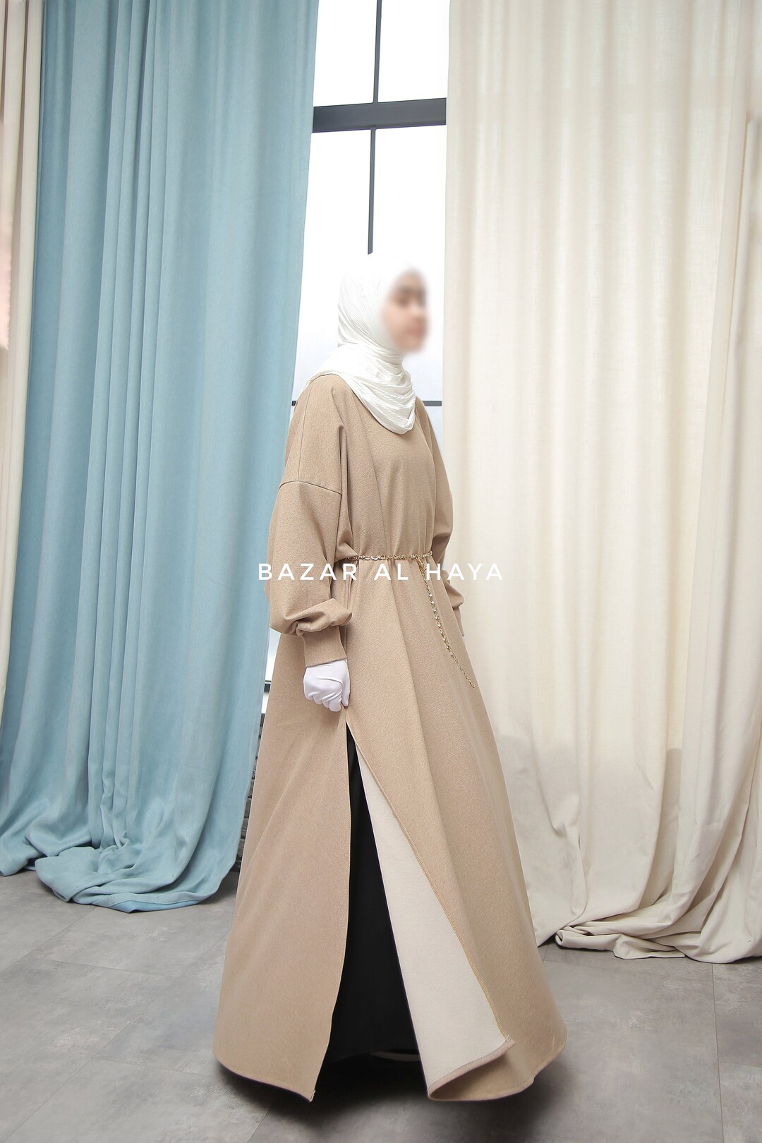 Basimah Beige Classic Design Warm Abaya Coat Premium Wool - Etsy