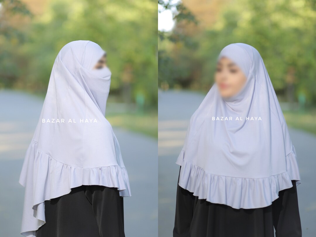 Silver Tieback Ruffle Short Khimar Cotton Super Breathable - Etsy