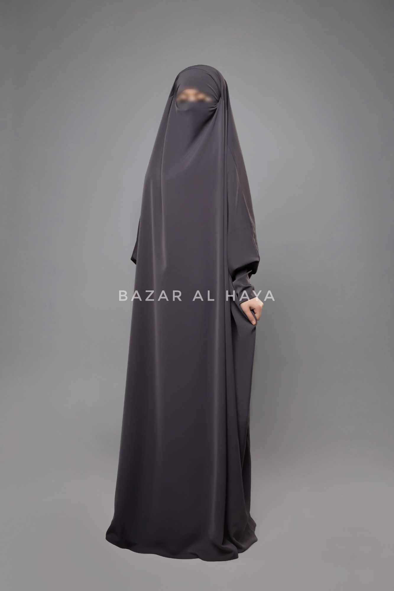 Sarah One Piece Steel Grey Jilbab Zipper Sleeves Silk - Etsy