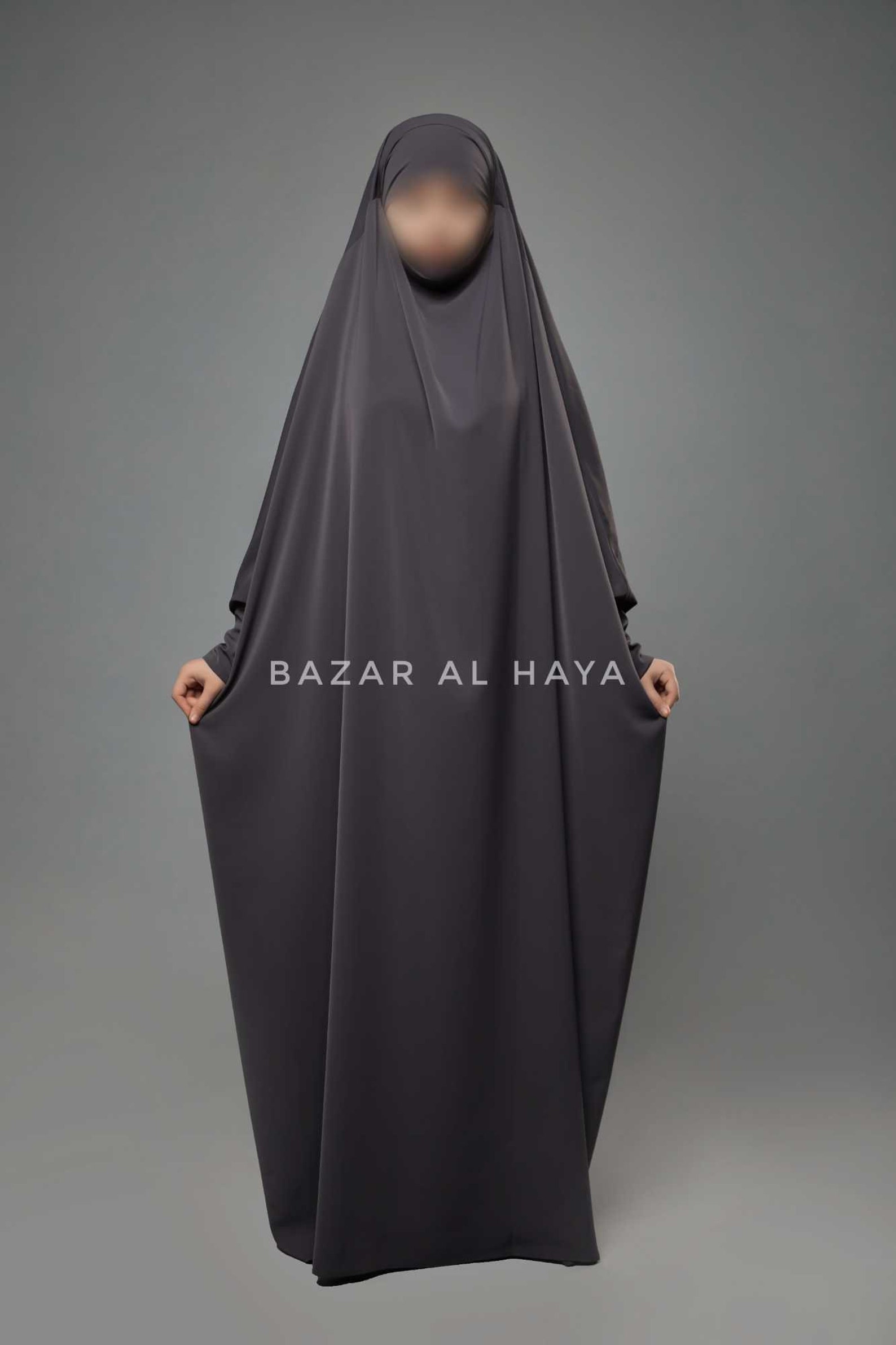 Sarah One Piece Steel Grey Jilbab Zipper Sleeves Silk - Etsy