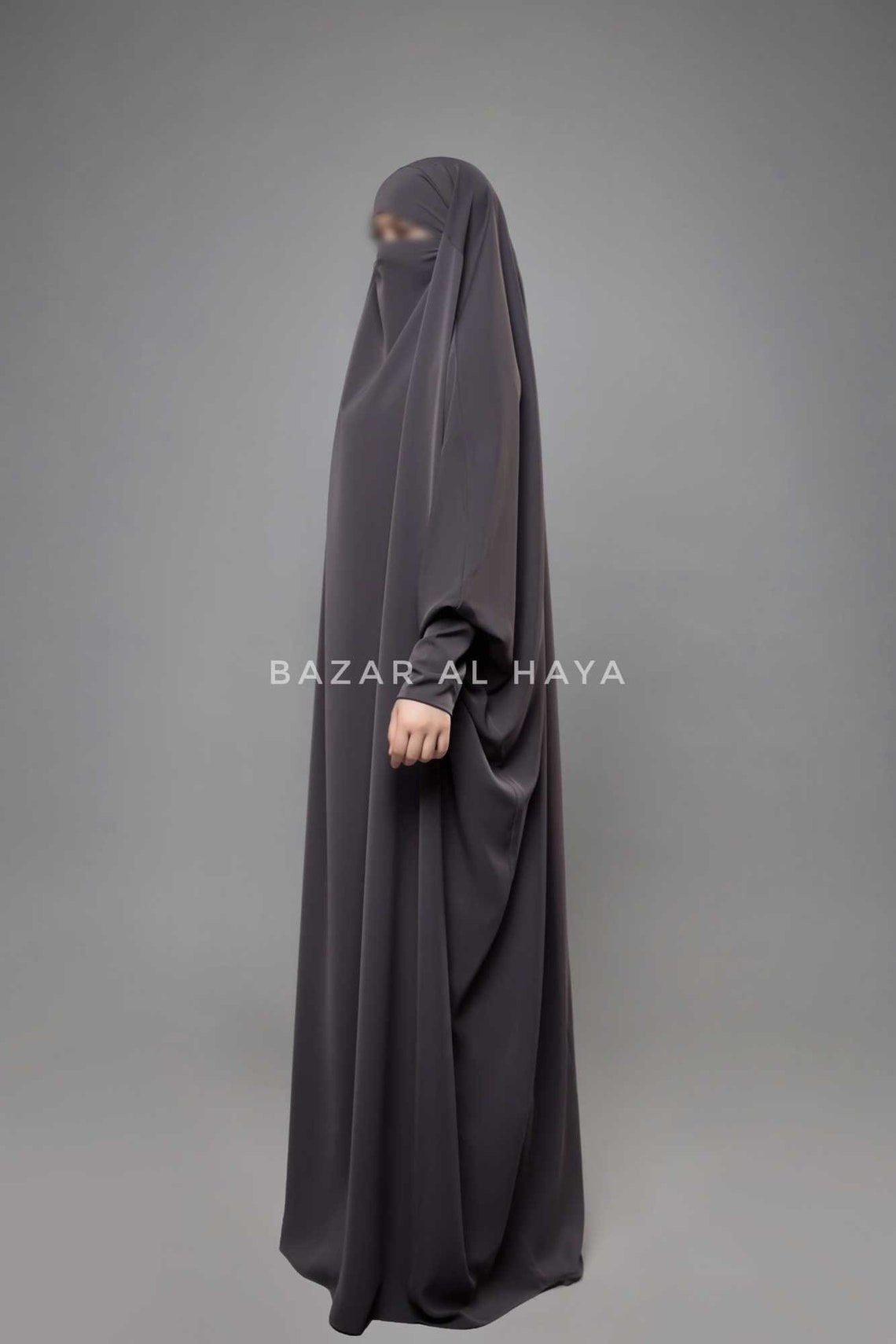 Sarah One Piece Steel Grey Jilbab Zipper Sleeves Silk - Etsy