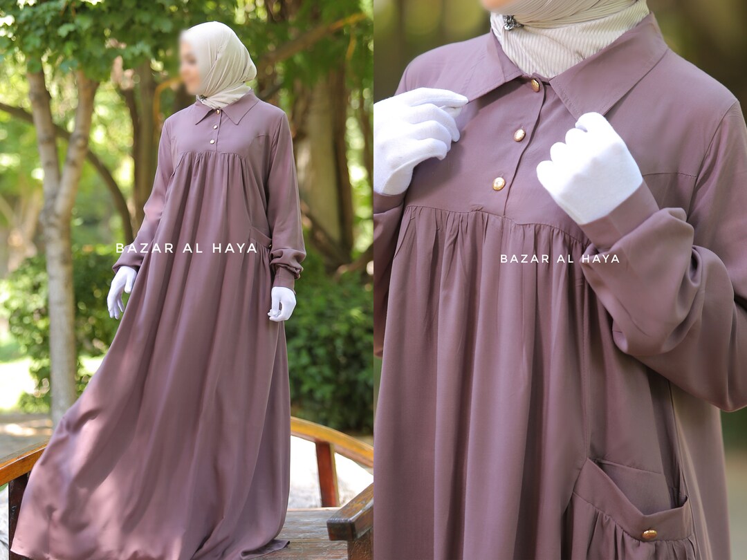Summer Plain Super Breathable 100% Cotton Abaya Layla Buttoned Sundress ...