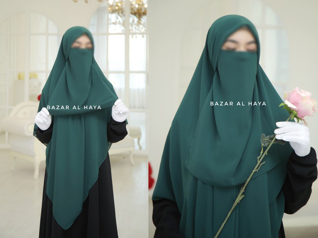 Emerald Square Scarf With Half Niqab Set Super Breathable Quality Half ...