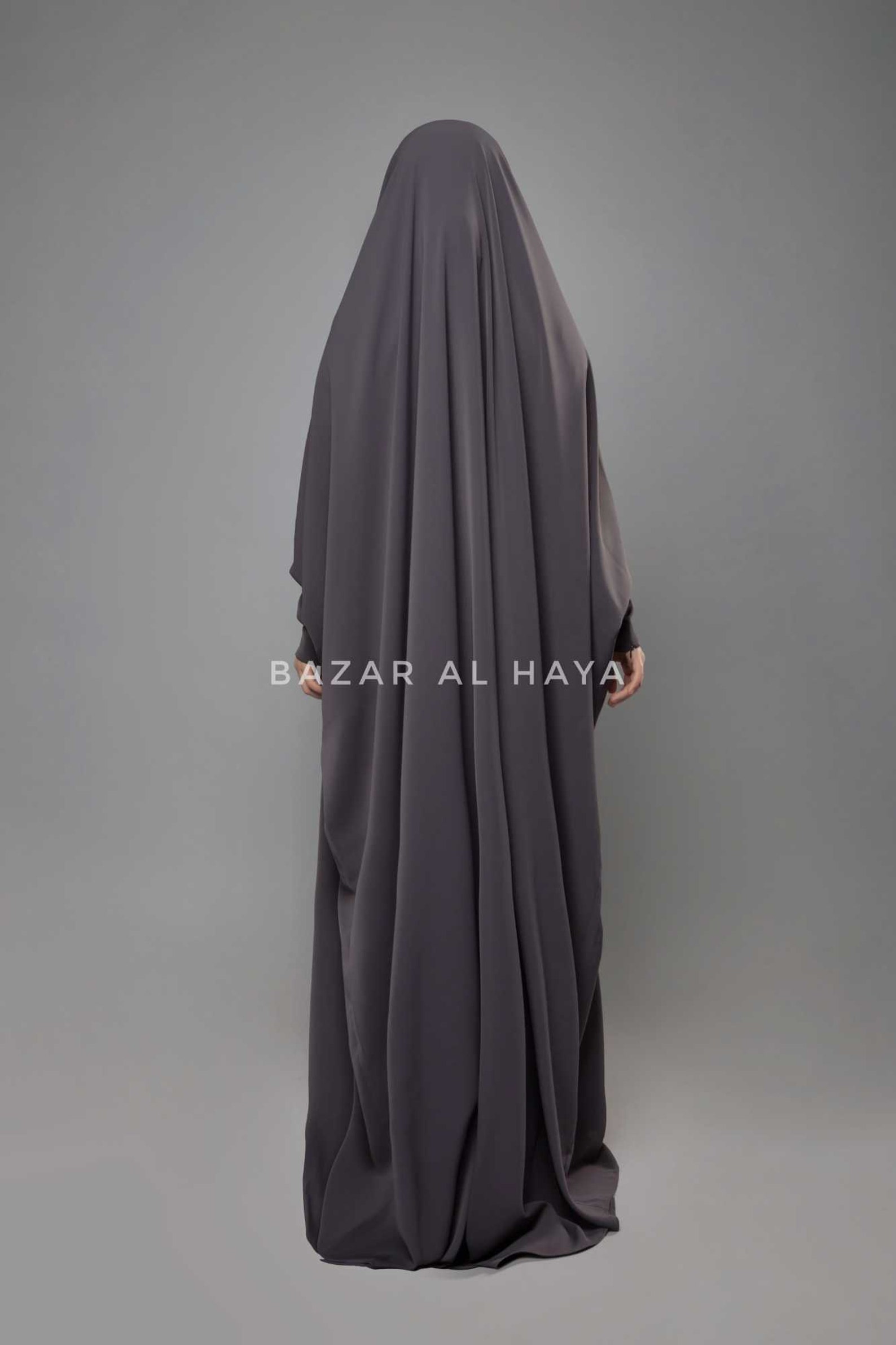 Sarah One Piece Steel Grey Jilbab Zipper Sleeves Silk - Etsy