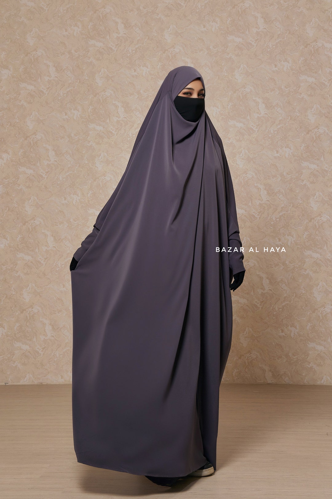 Steel Grey Sarah One Piece Jilbab Zipper Sleeves Silk Crepe - Etsy