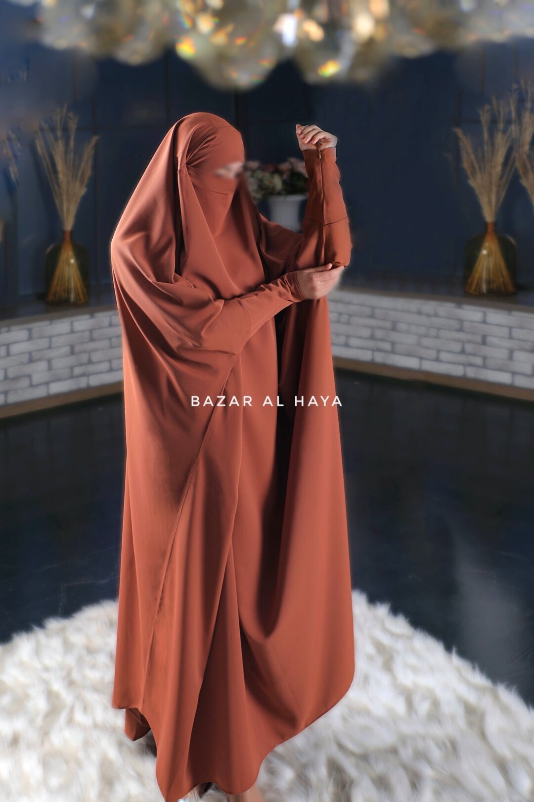 Sarah One Piece Peach Jilbab Zipper Sleeves Silk Crepe - Etsy