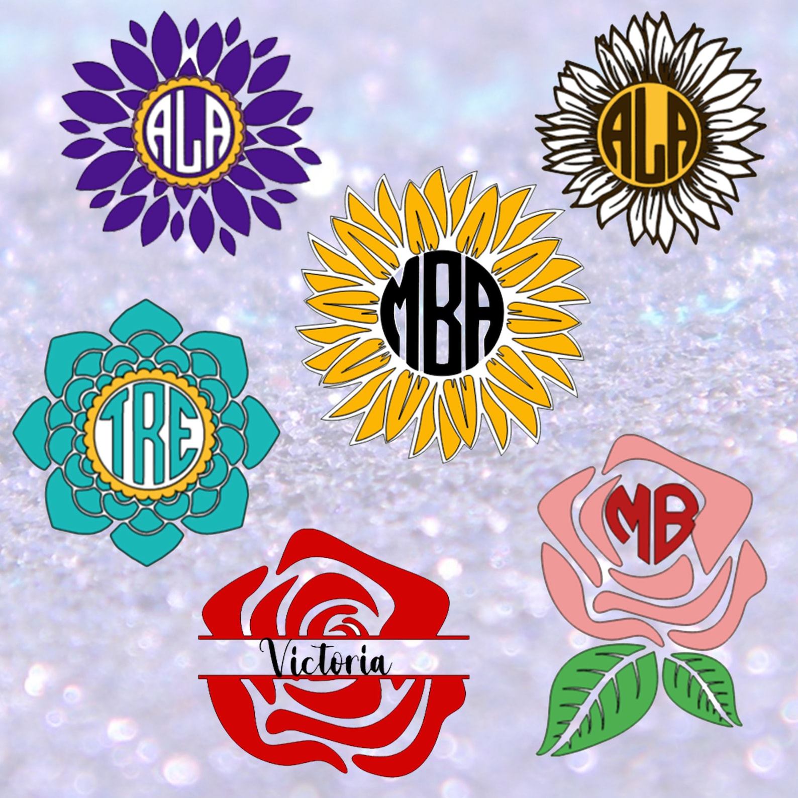 Flower Monogram Decals Vinyl Decals Flowers Permanent - Etsy