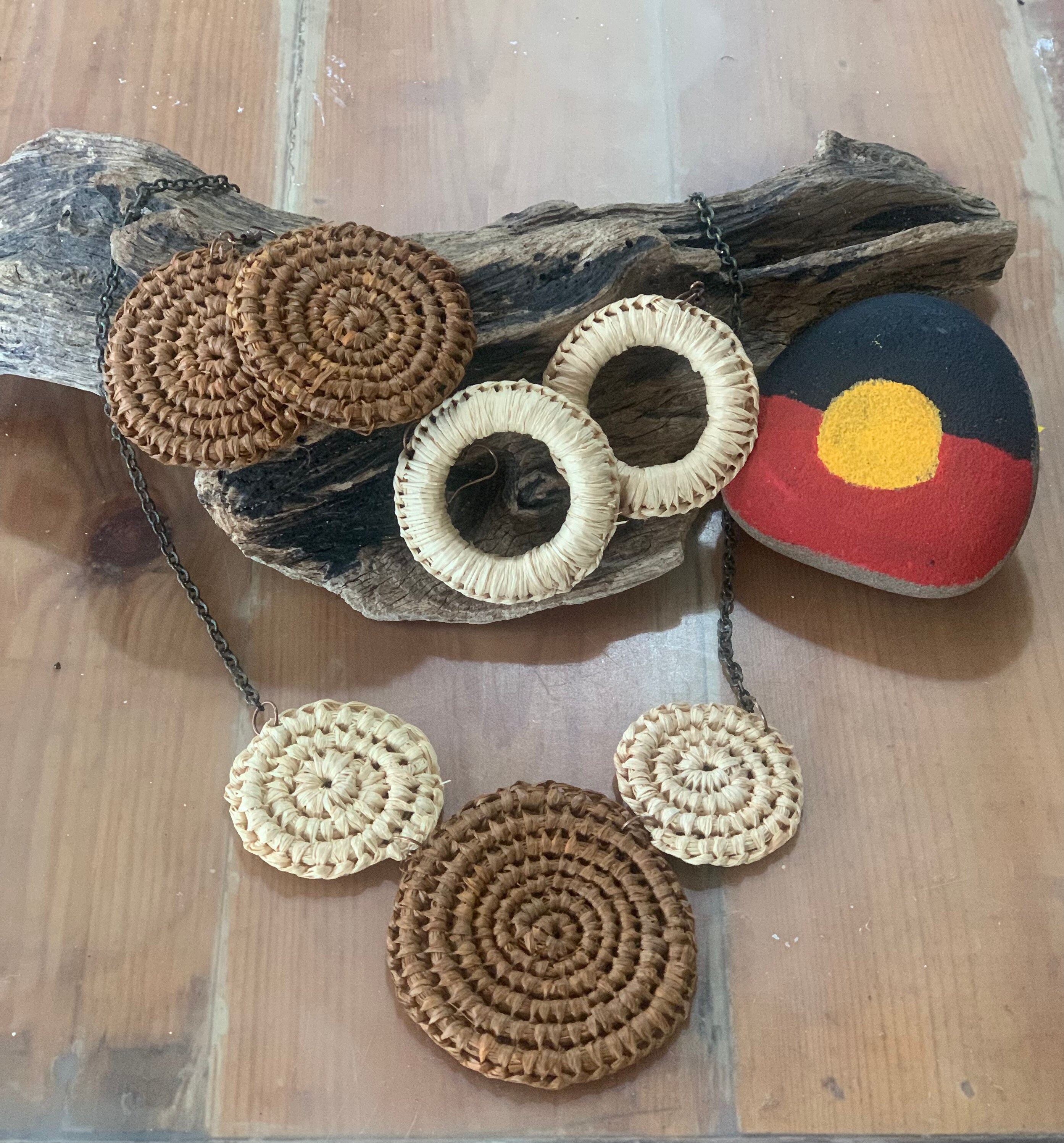 Handmade Hand woven raffia pendant necklace Aboriginal weaving | Etsy