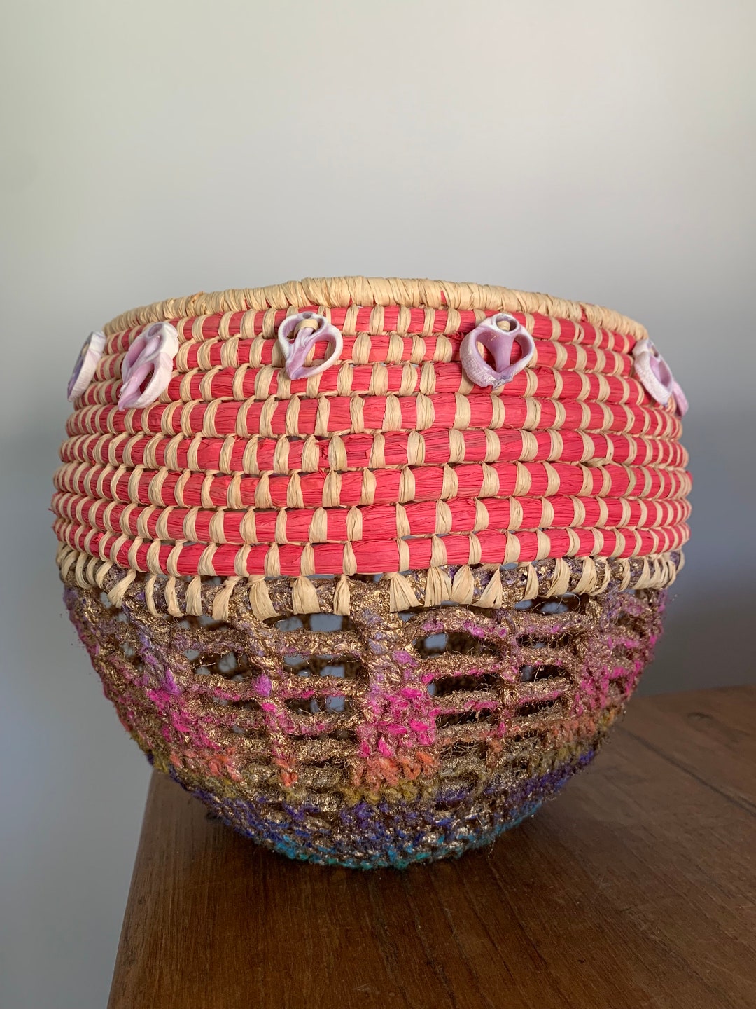 Handmade Crochet Lace Base Aboriginal Weaving With Shells and Raffia ...