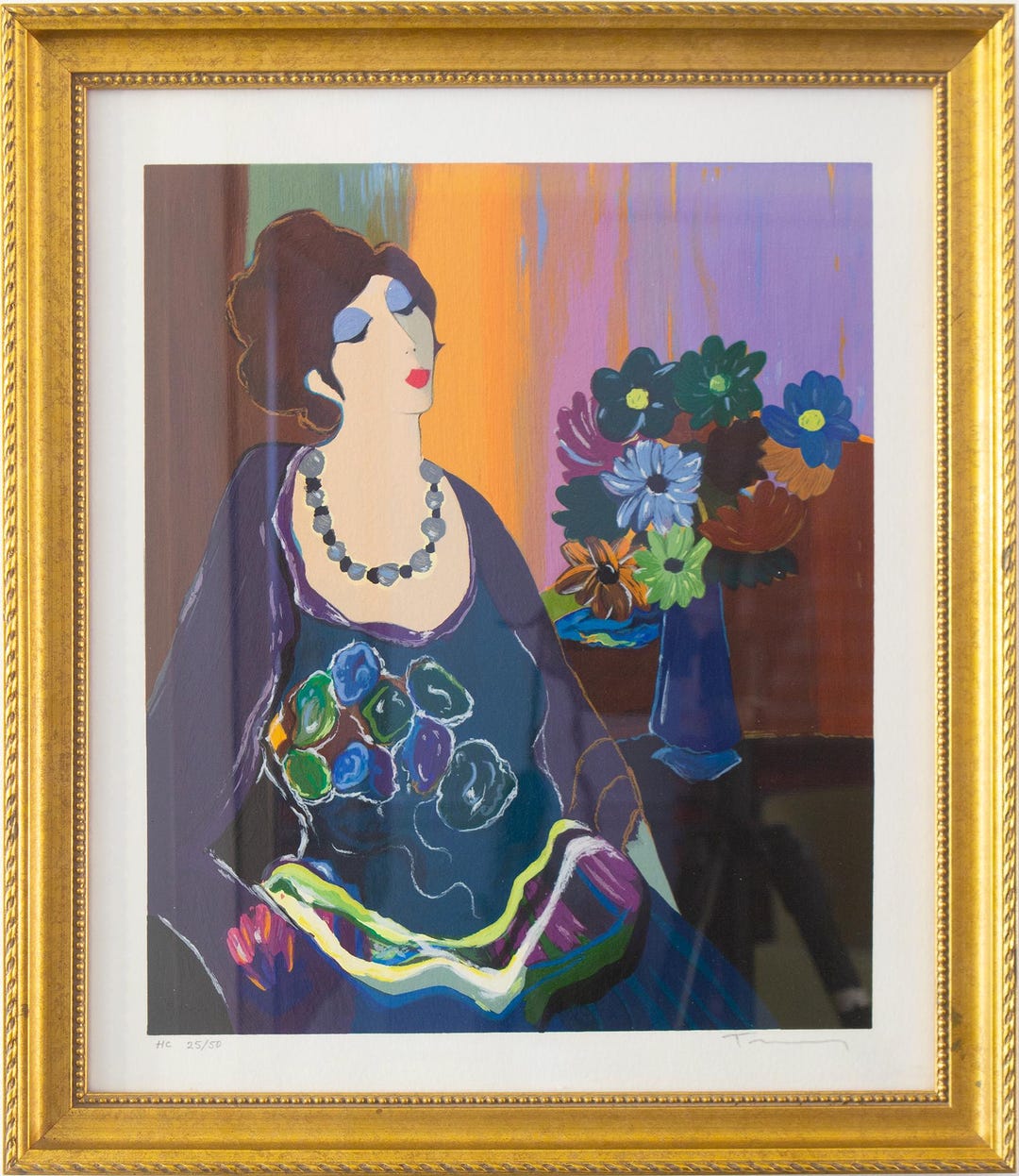 Itzchak Tarkay Seriolithograph Woman Blue Dress Flowers HC 25/50 Hand ...