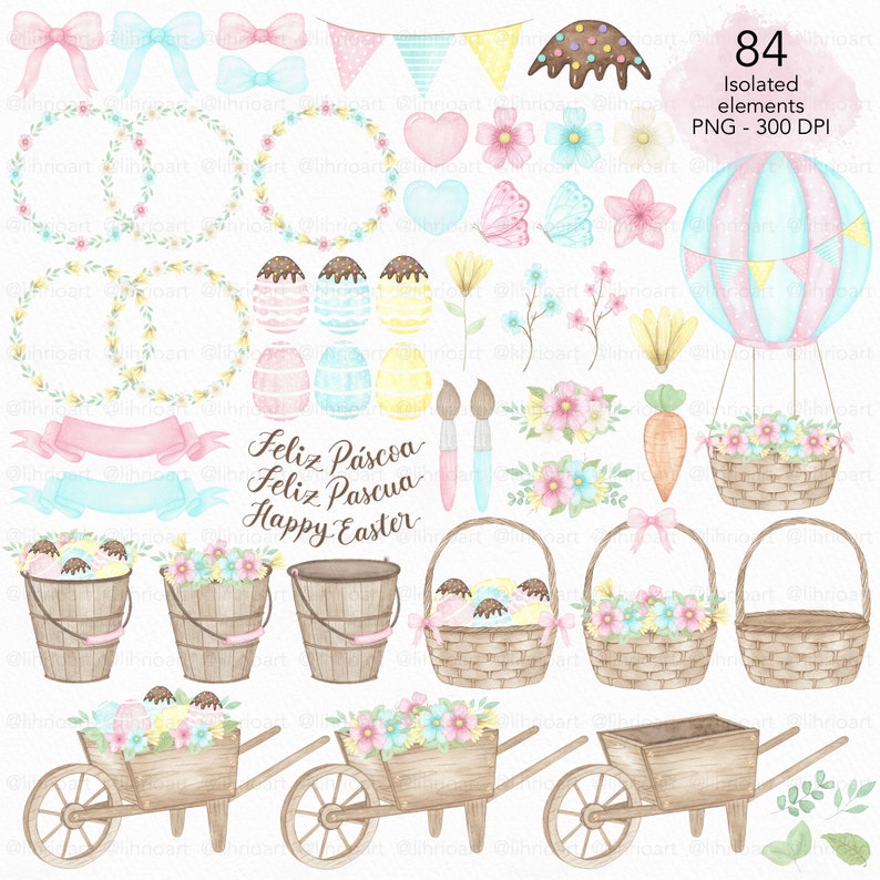 Happy Easter Watercolor Clipart Hand Painted Instant - Etsy