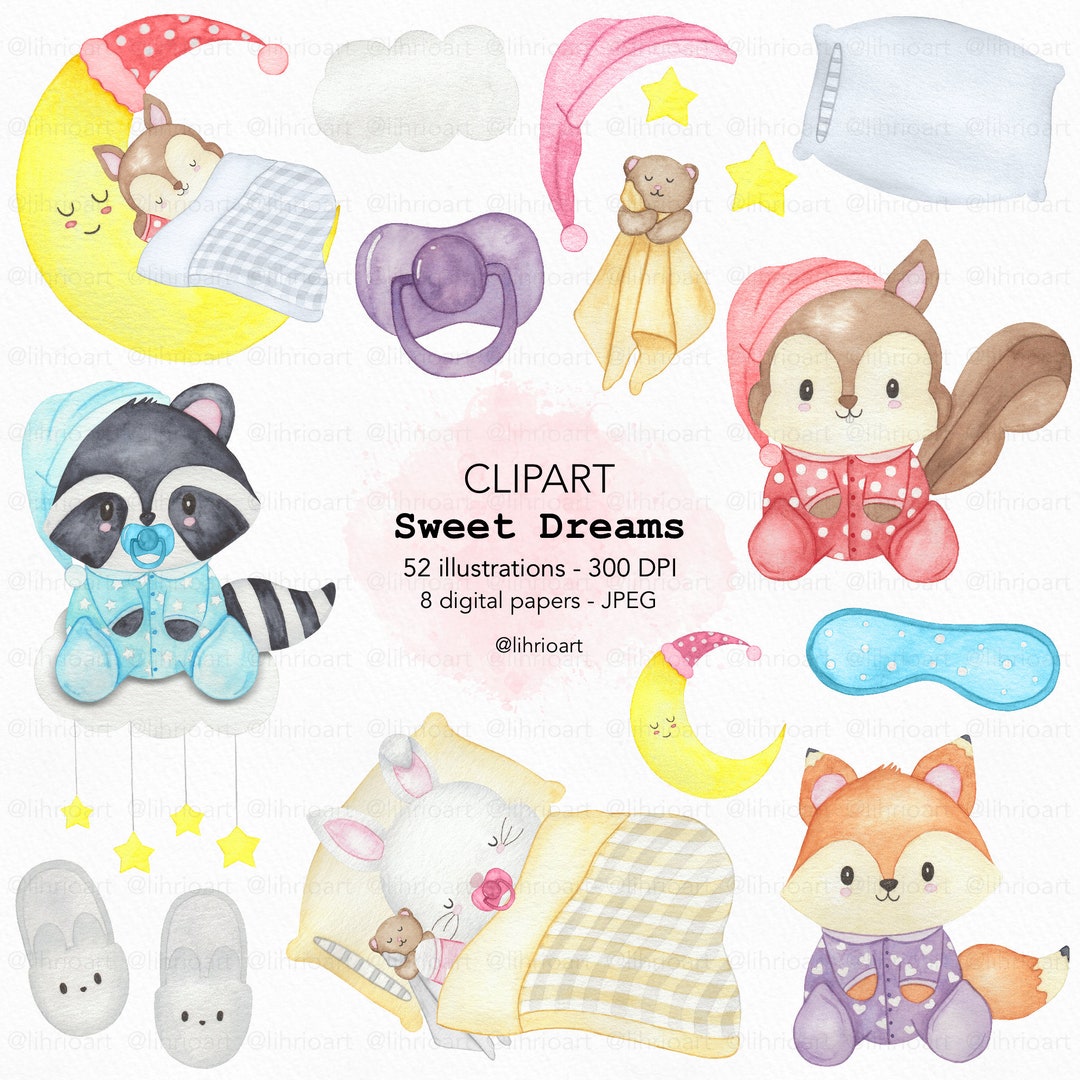Sweet Dreams Watercolor Clipart, Hand Painted, Instant Download ...