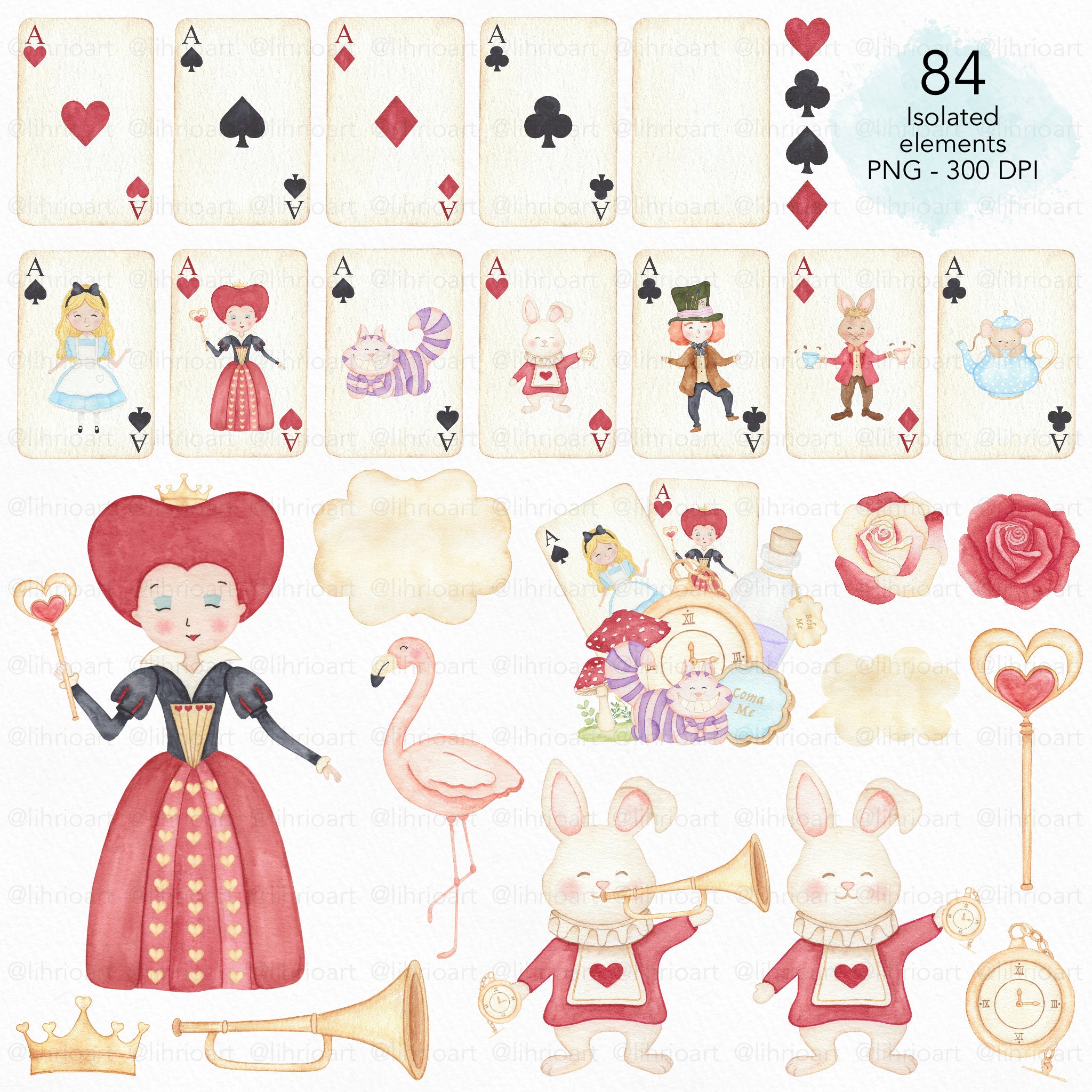 Alice in Wonderland Watercolor Clipart Hand painted Instant | Etsy