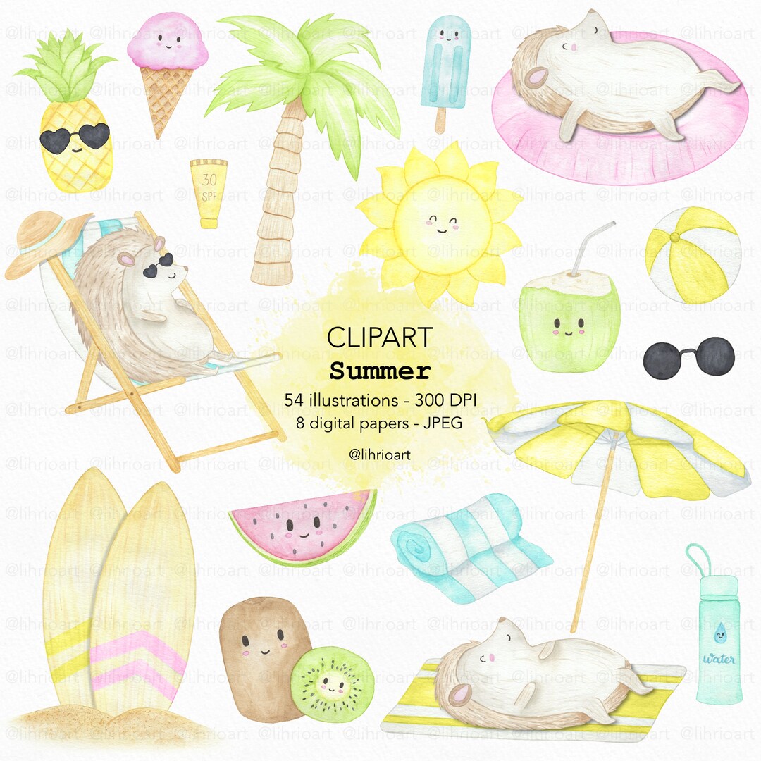 Summer Watercolor Clipart, Hand Painted, Instant Download, Digital ...