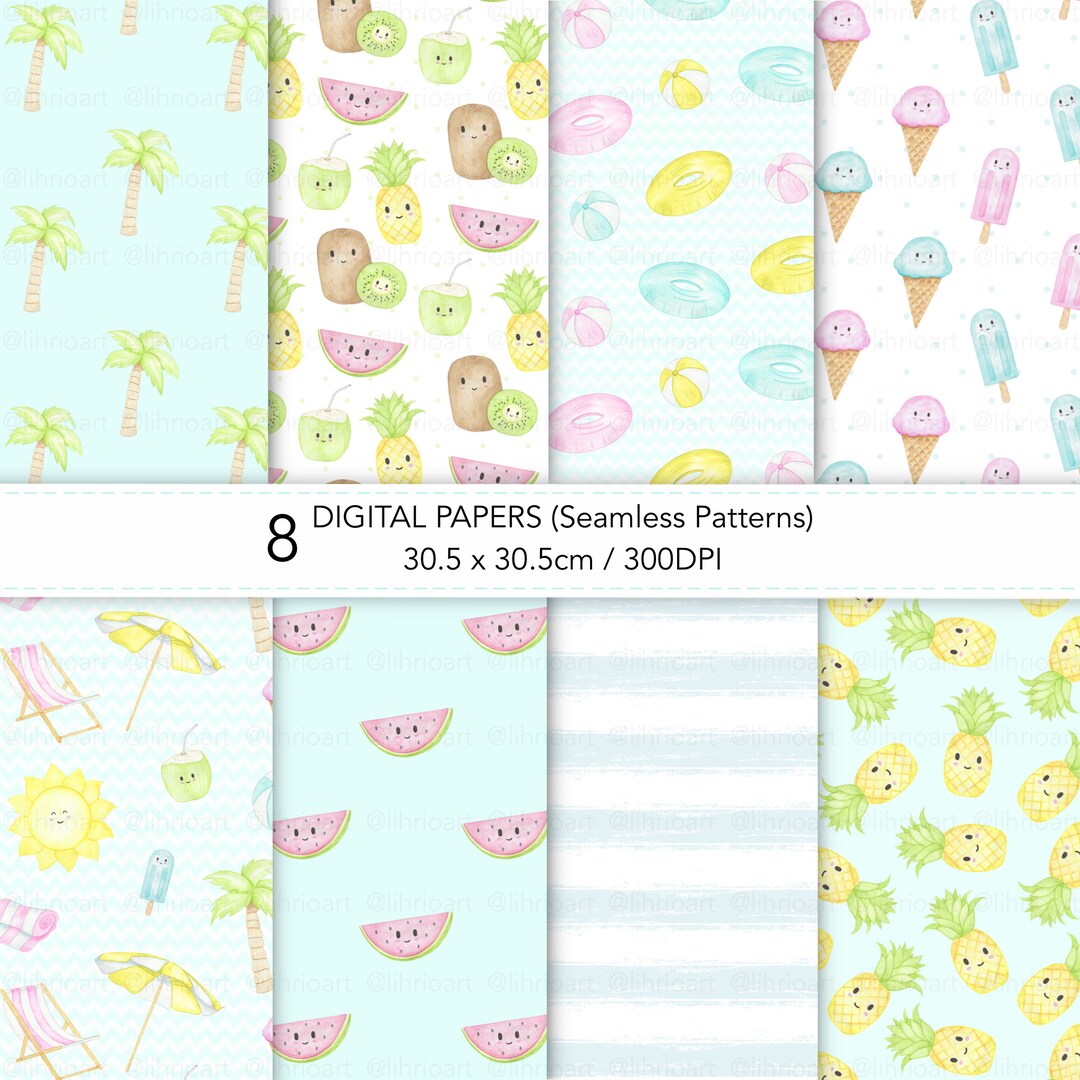 Summer Watercolor Digital Papers Hand Painted Seamless - Etsy