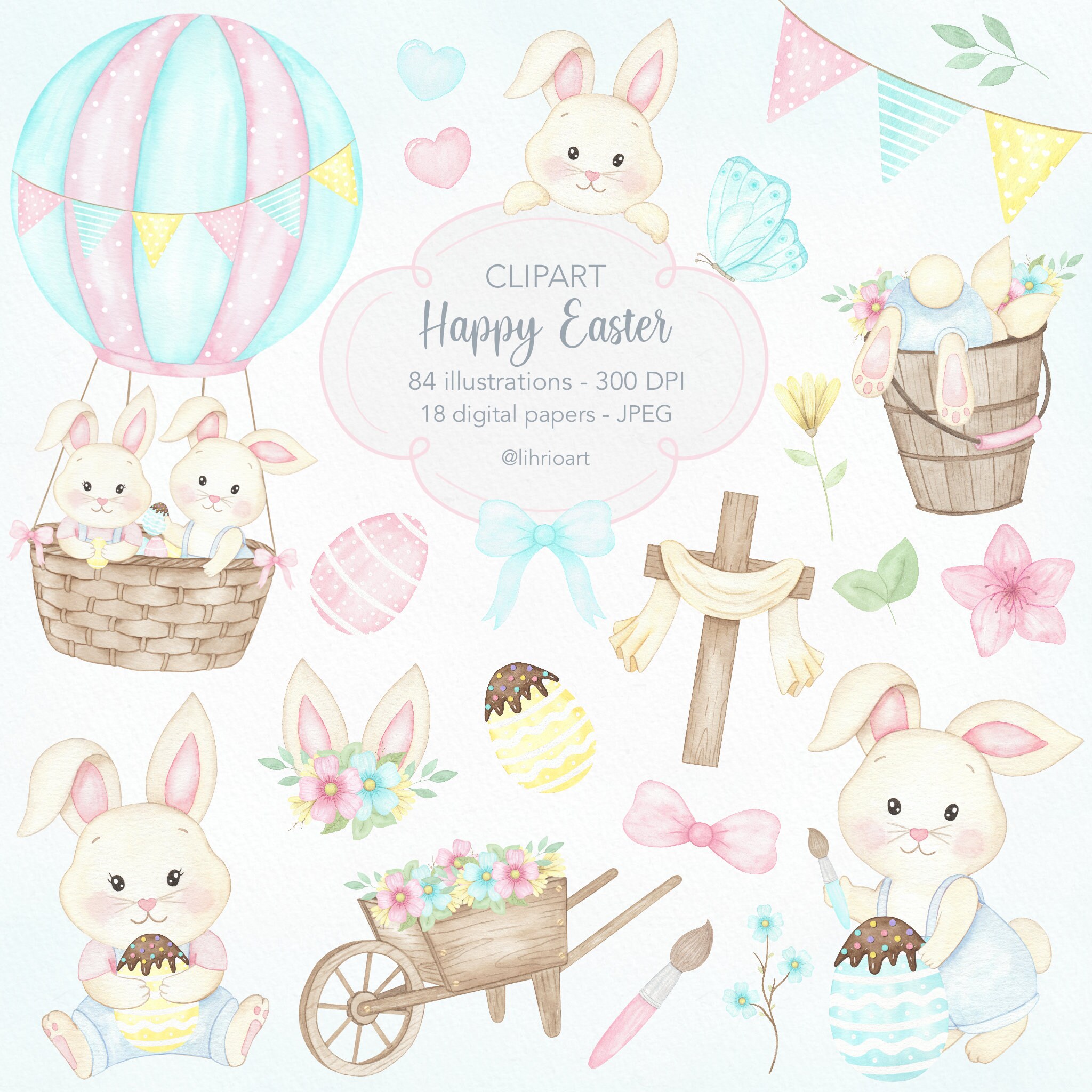 Happy Easter Watercolor Clipart, Hand Painted, Instant Download ...