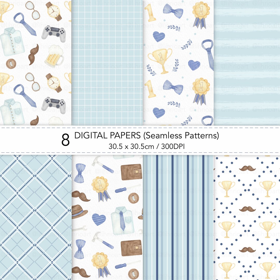 Best Dad Ever Watercolor Digital Papers, Hand Painted, Seamless Pattern ...