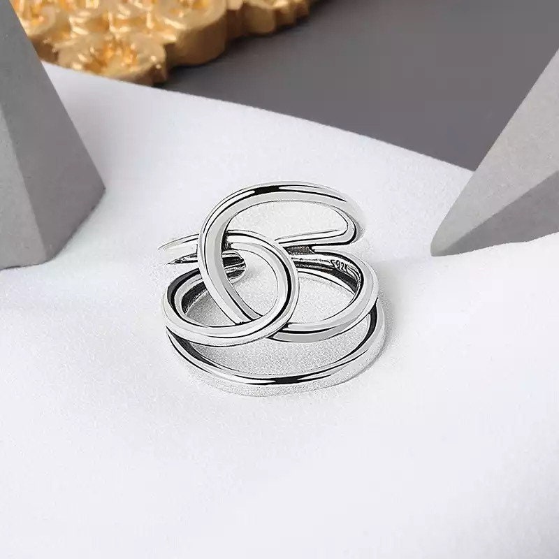 Luxury Geometric Intertwined Womens Resizable Silver Ring - Etsy UK