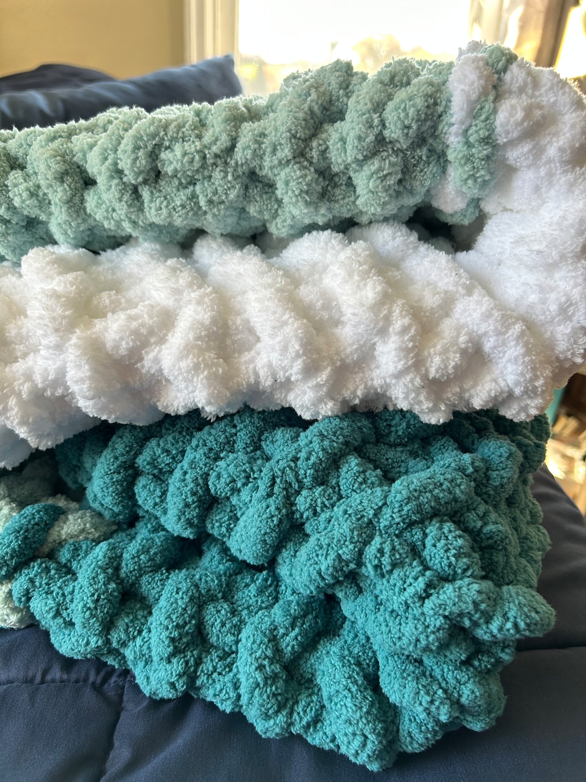 Bright Beaches Large Chunky Knit Blanket by Leenie's Knits - Etsy