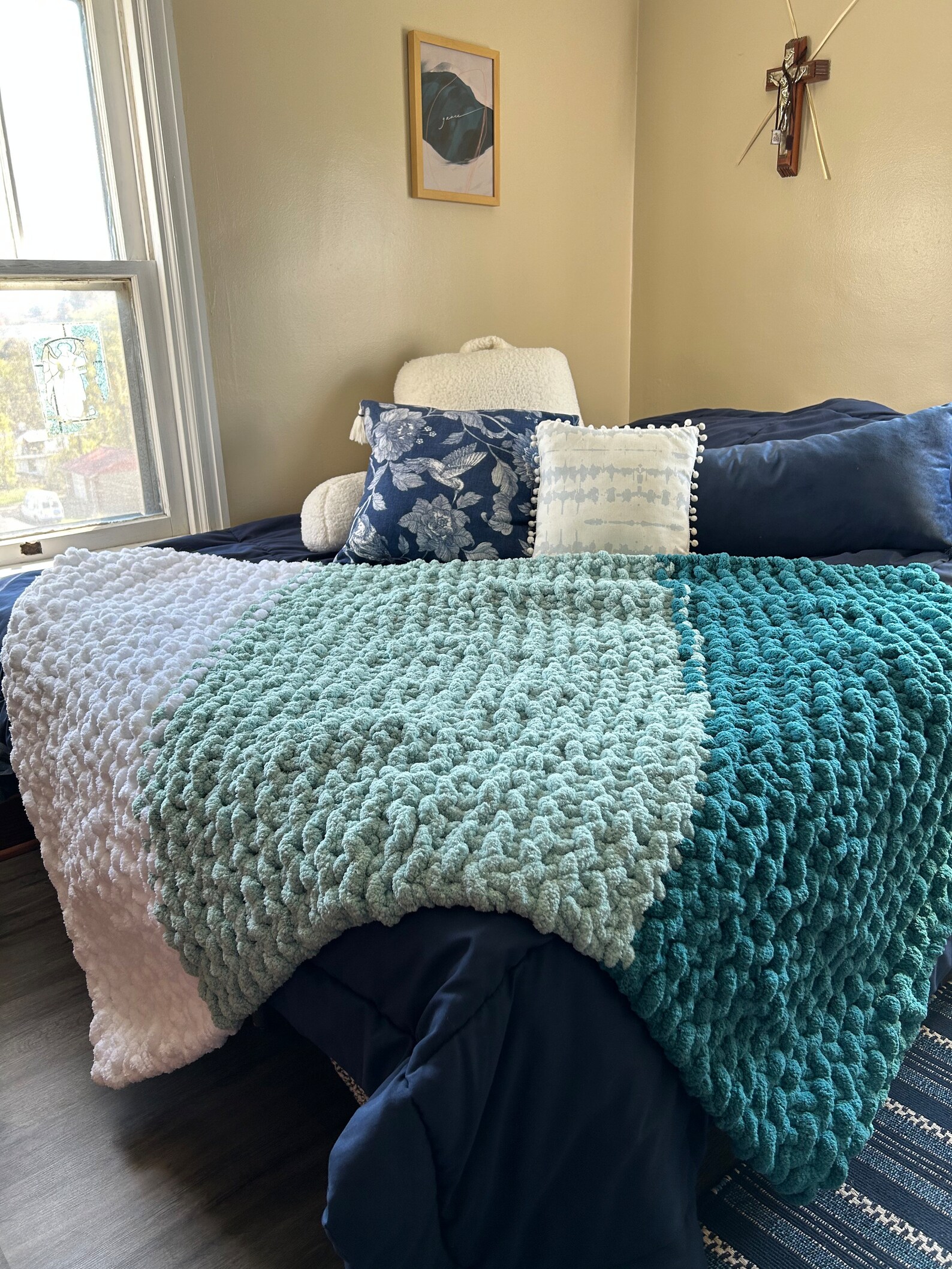 Bright Beaches Large Chunky Knit Blanket by Leenie's Knits - Etsy