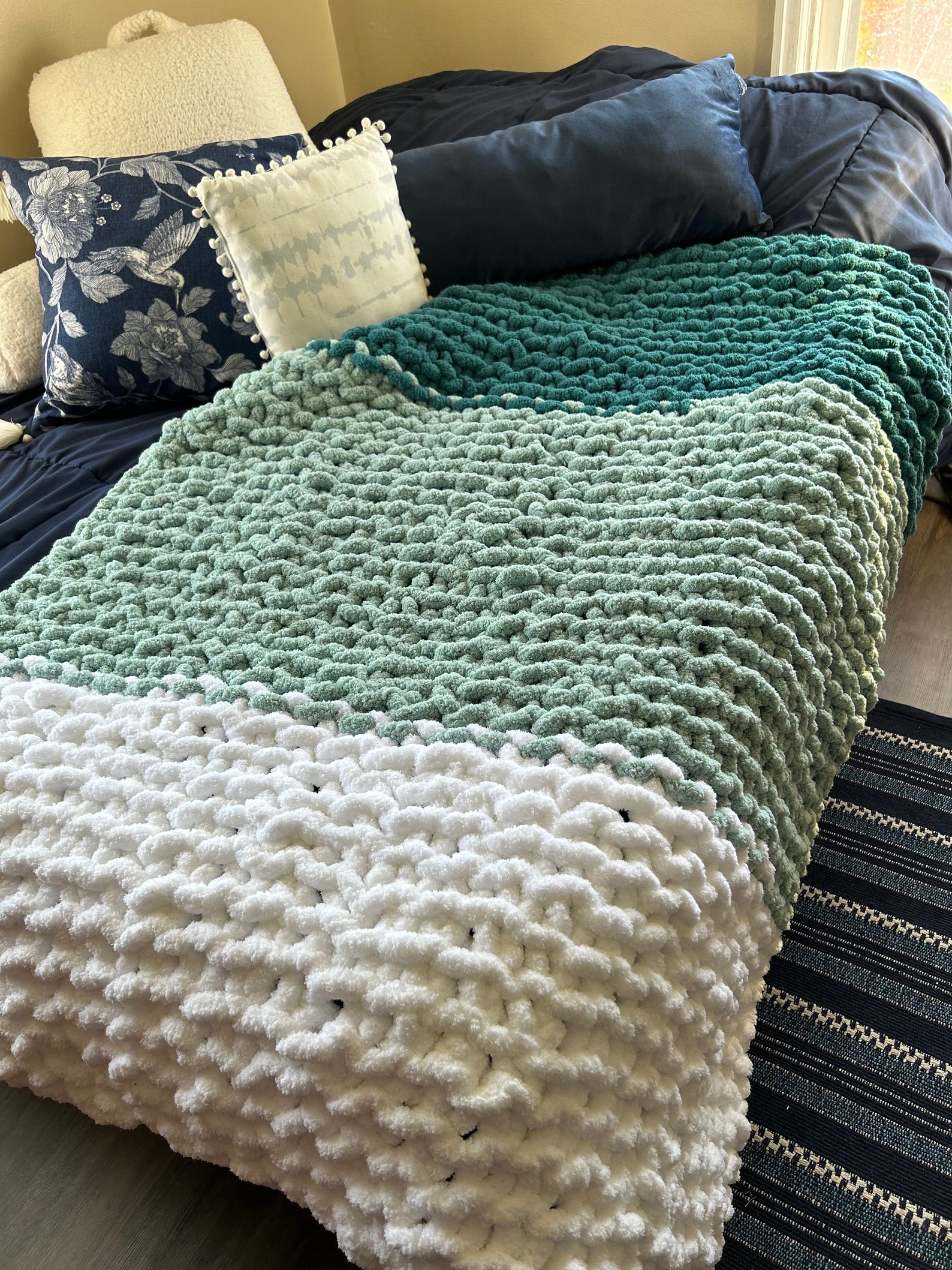 Bright Beaches Large Chunky Knit Blanket by Leenie's Knits - Etsy
