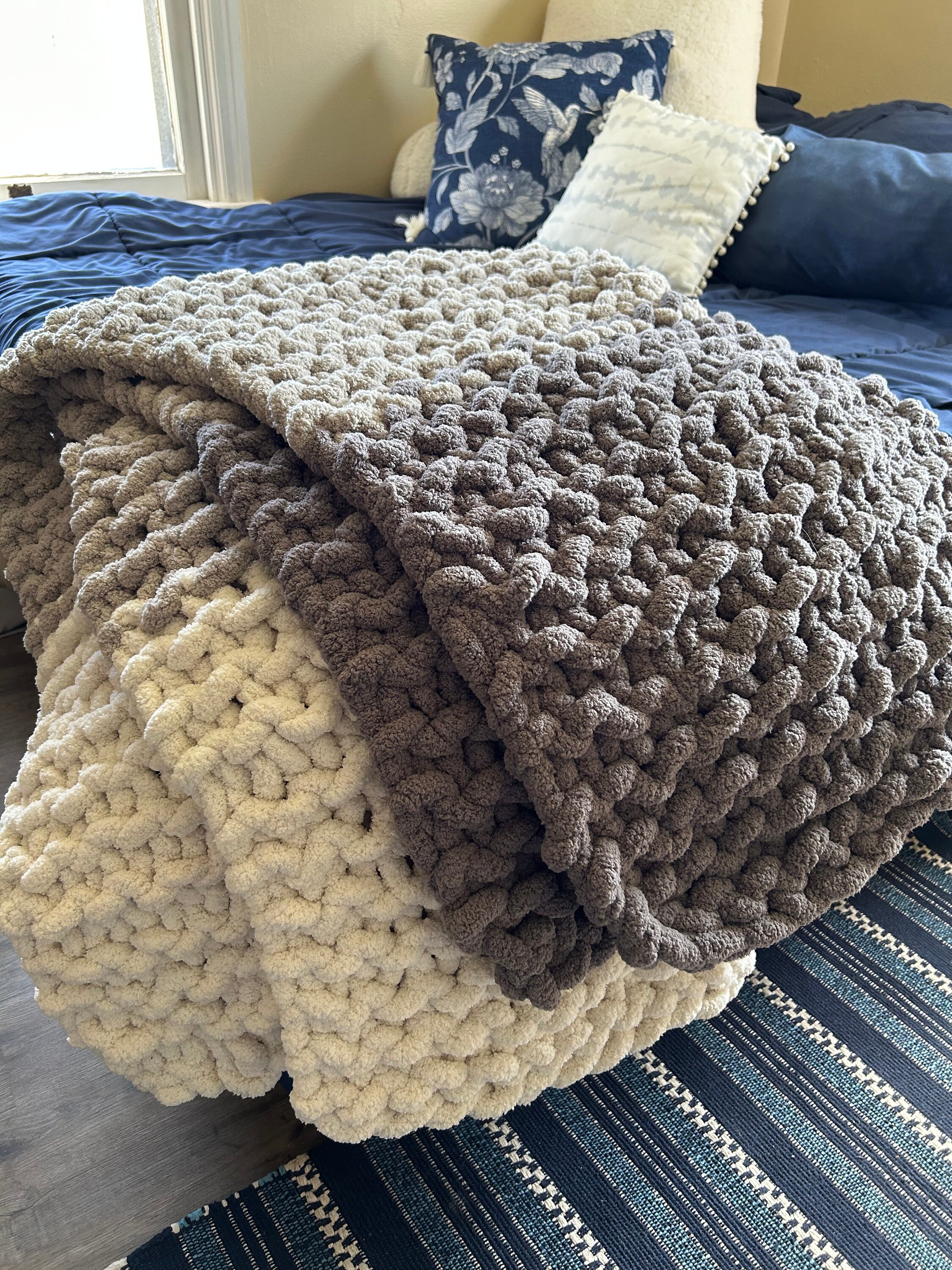 Gray Fade Large Chunky Knit Blanket by Leenie's Knits - Etsy
