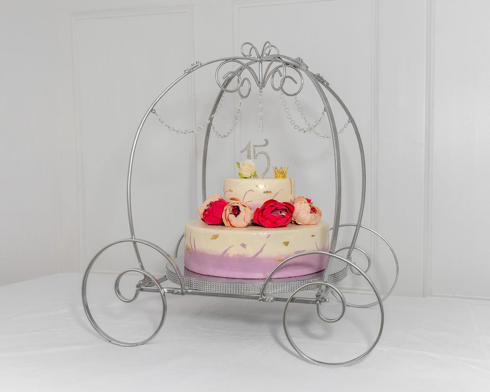 Cinderella Carriage Cake Stand – Metal With Acrylic Gems, Elegant ...