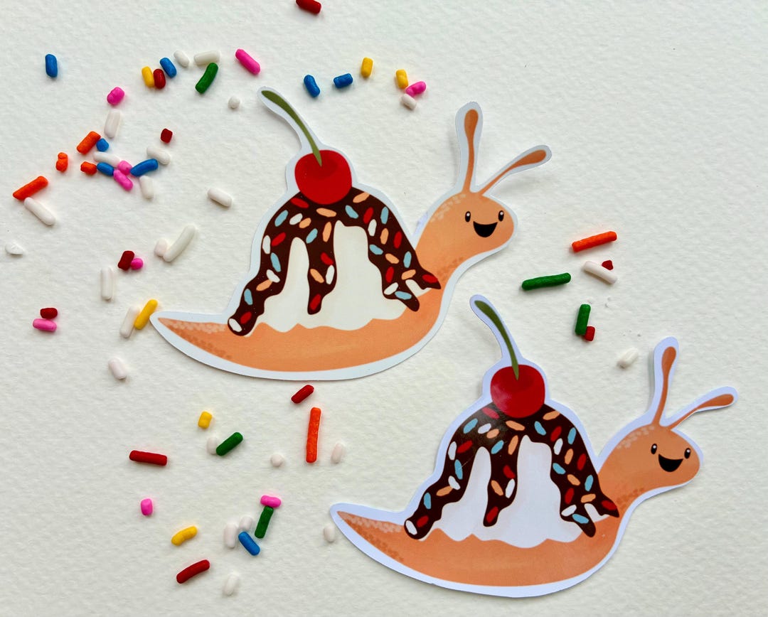 Whimsical Ice Cream Sundae Snail Sticker - Vinyl or Glossy Sticker - Etsy