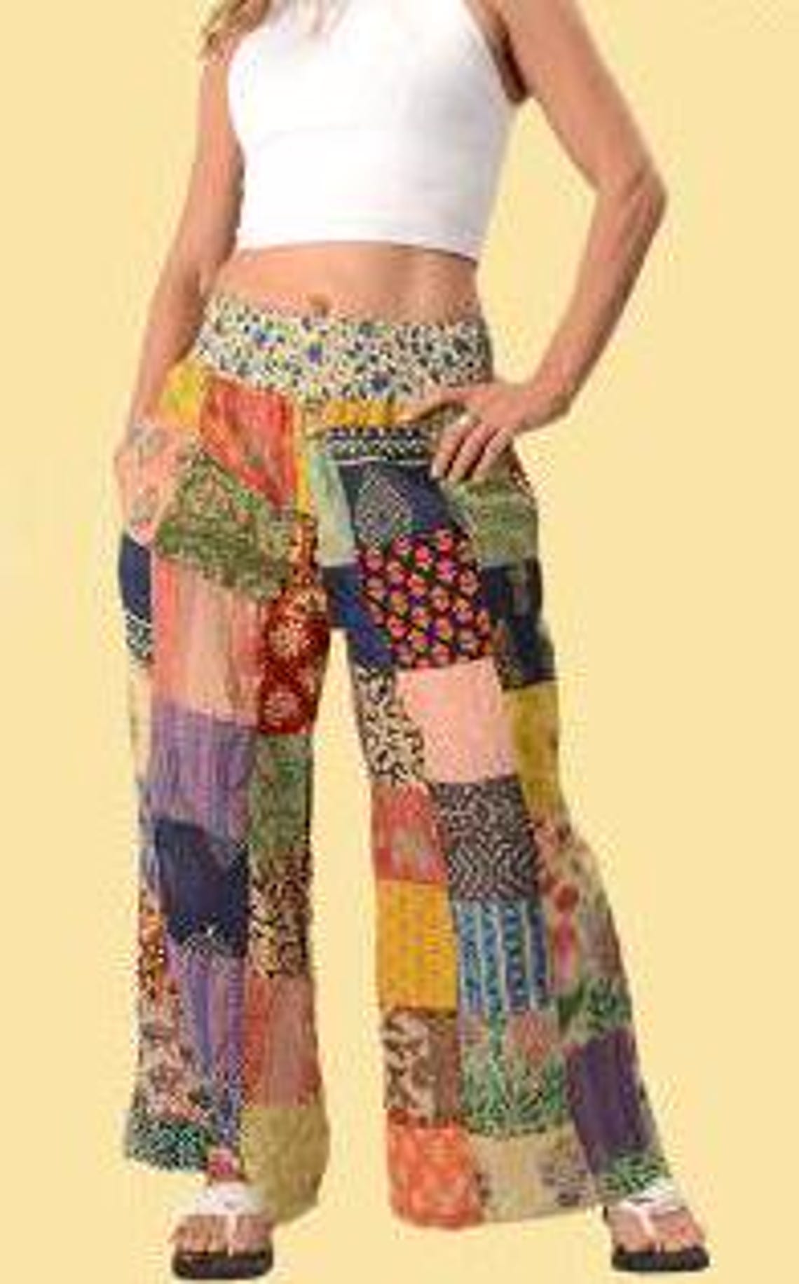 Patchwork Pants - Cotton Print Patchwork Flare Pants - Hippie Pants ...