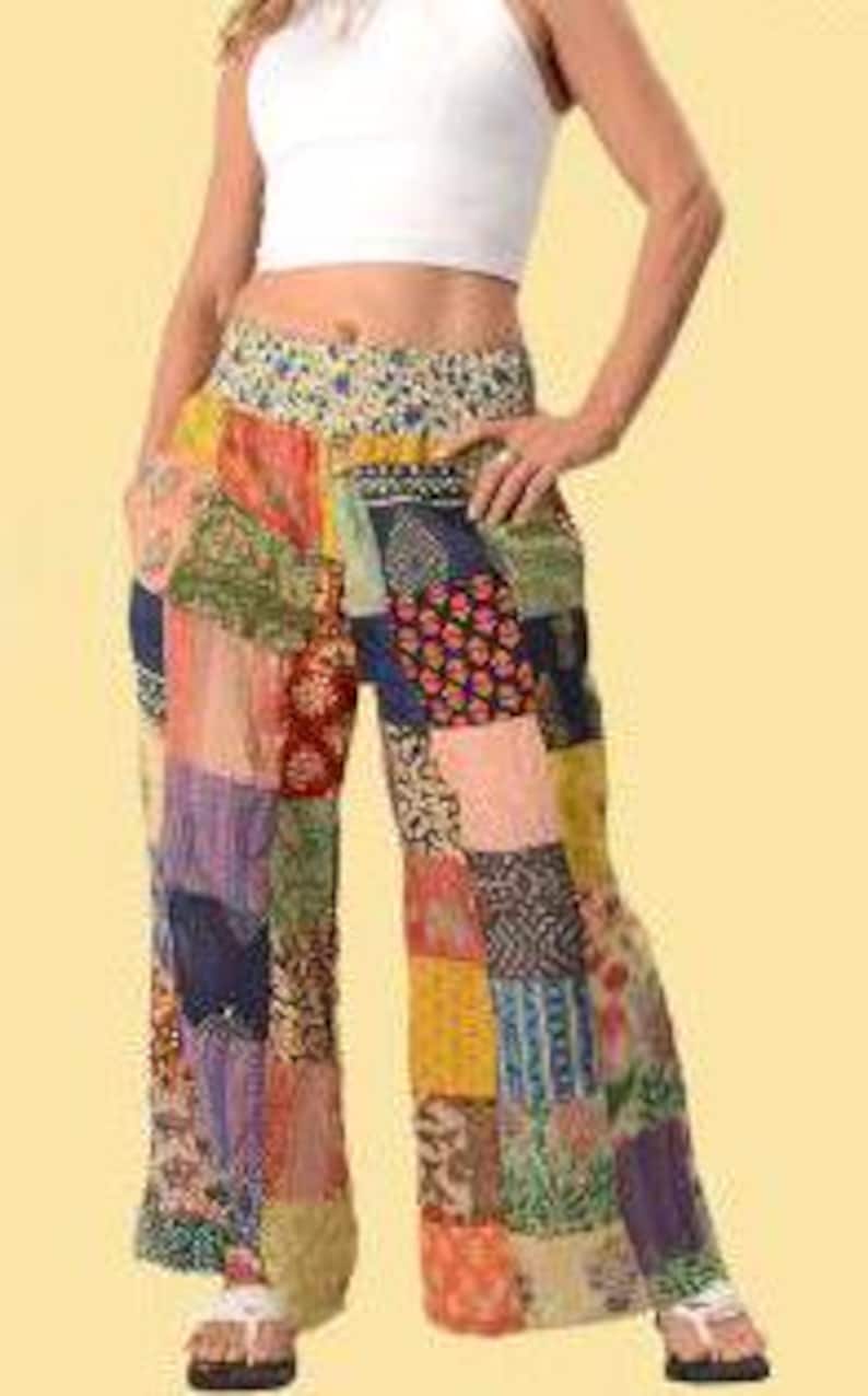 Patchwork Pants - Cotton Print Patchwork Flare Pants - Hippie Pants ...