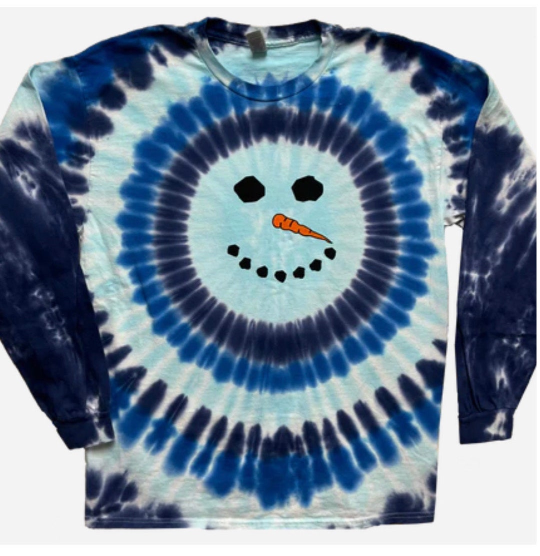 Snowman Long Sleeve Tie Dye Shirt - Long Sleeve Blue Snowman Tie Dye ...