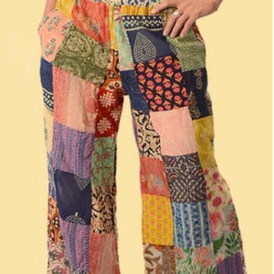 Patchwork Pants - Cotton Print Patchwork Flare Pants - Hippie Pants ...