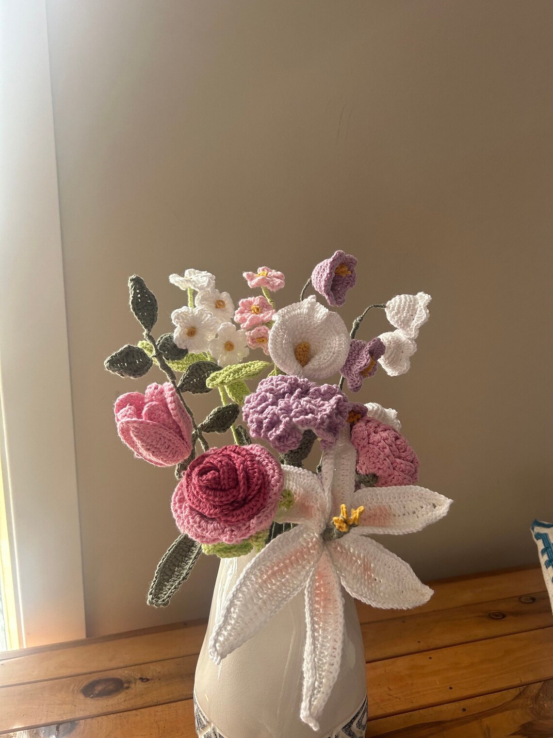 Crochet Flower Bouquet Pink Purple and White Valentines Gift Beautiful ...