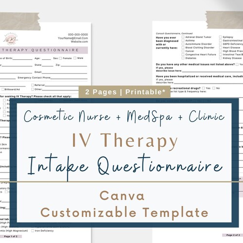 Intravenous Therapy Client Forms IV Drip Intake Form IV - Etsy Canada