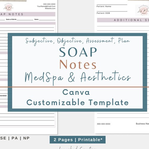 SOAP Note Template Aesthetic Medspa Esthetician SOAP Note - Etsy New ...