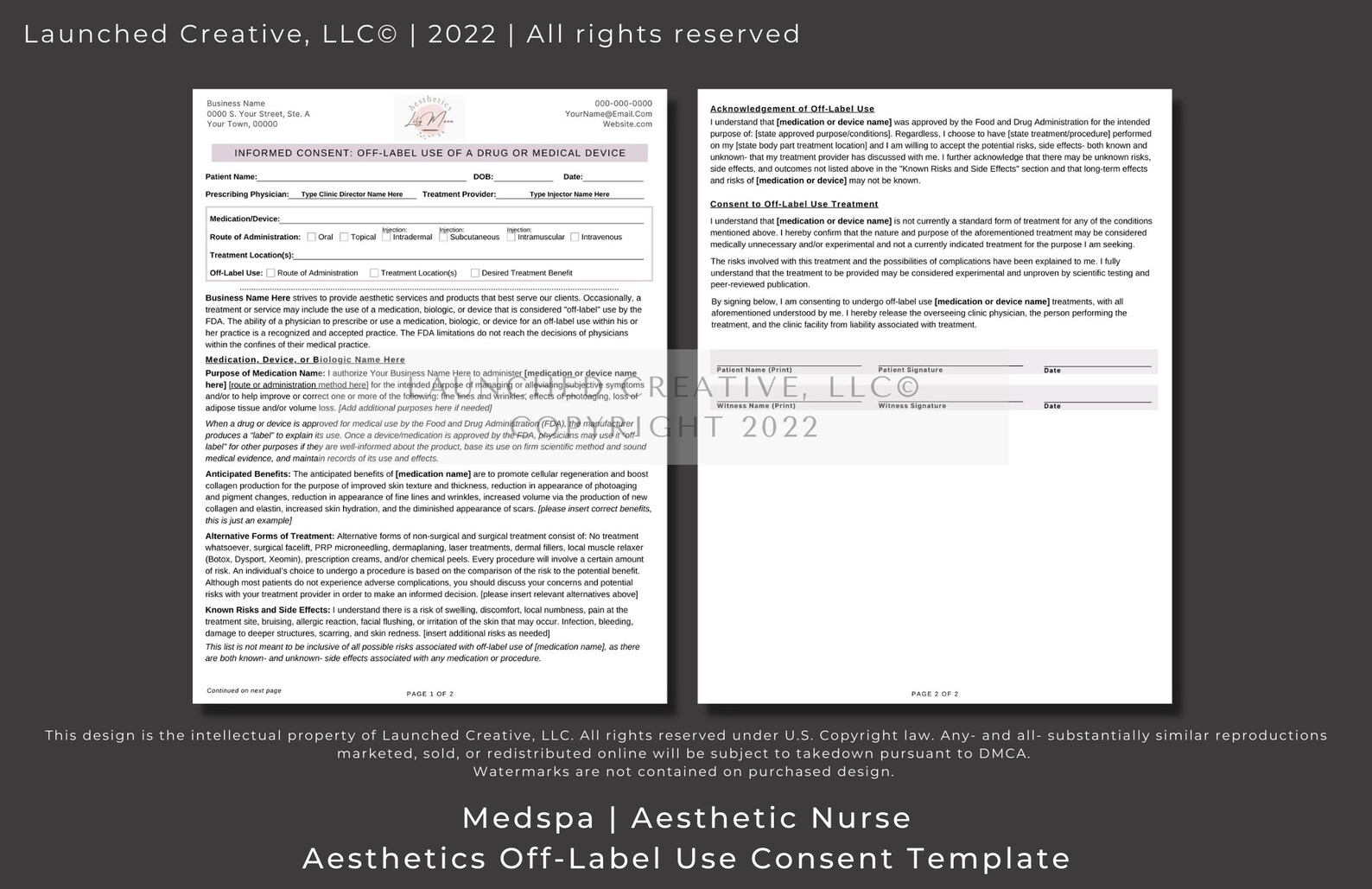 Medspa Aesthetics off Label Use Informed Consent Template | Aesthetics ...