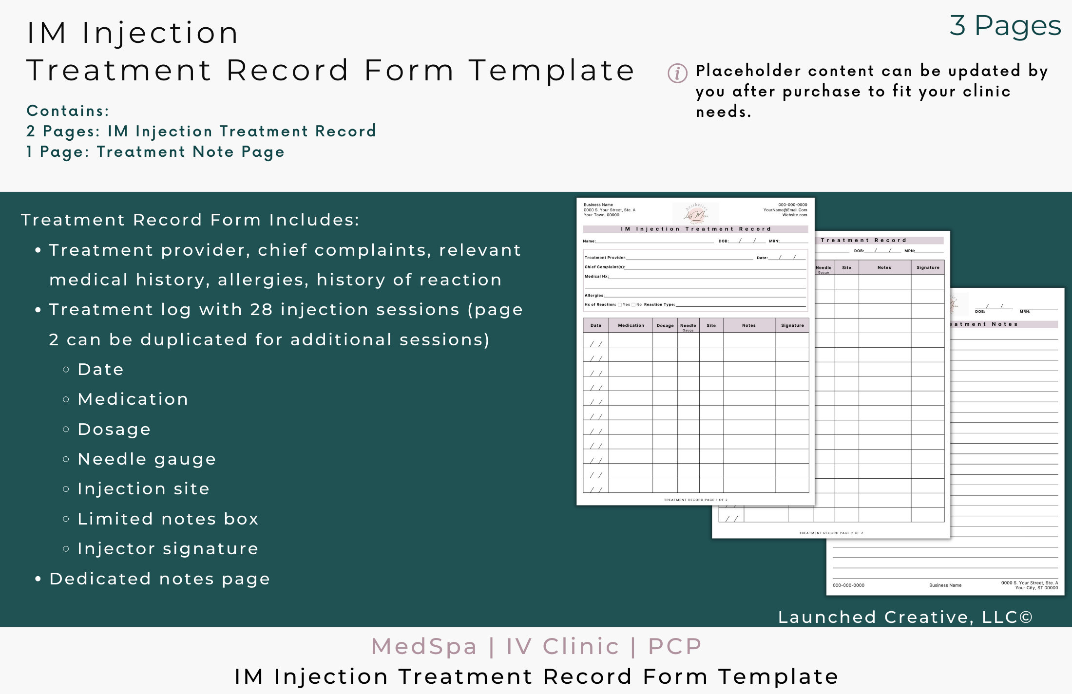 IM Injection Treatment Record Form Template | Intramuscular Injection ...