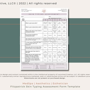 Skin Typing Assessment Form Template | Fitzpatrick Skin Type Analysis ...