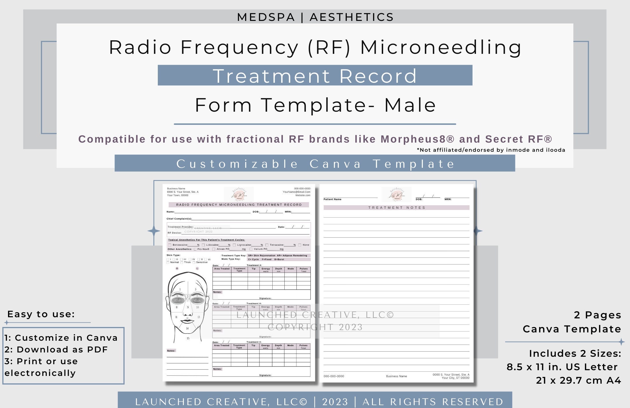 Radio Frequency Microneedling Male Treatment Record Form RF Microneedle ...