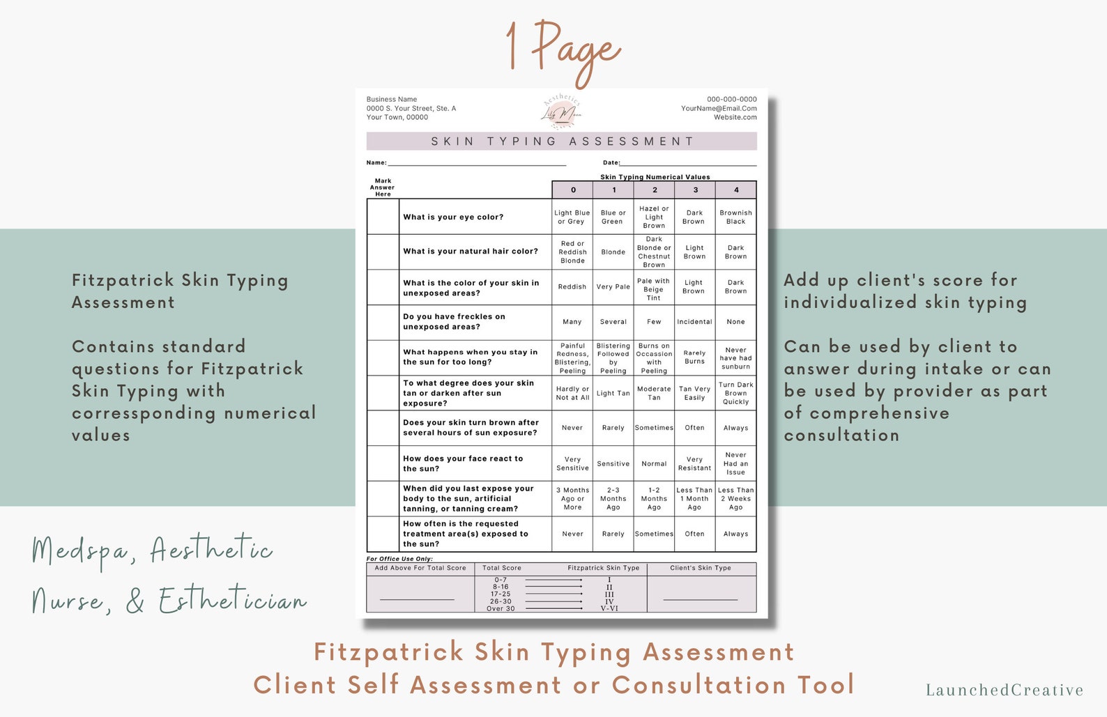 Skin Typing Assessment Form Template Fitzpatrick Skin Type - Etsy