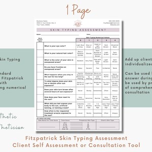 Skin Typing Assessment Form Template Fitzpatrick Skin Type - Etsy
