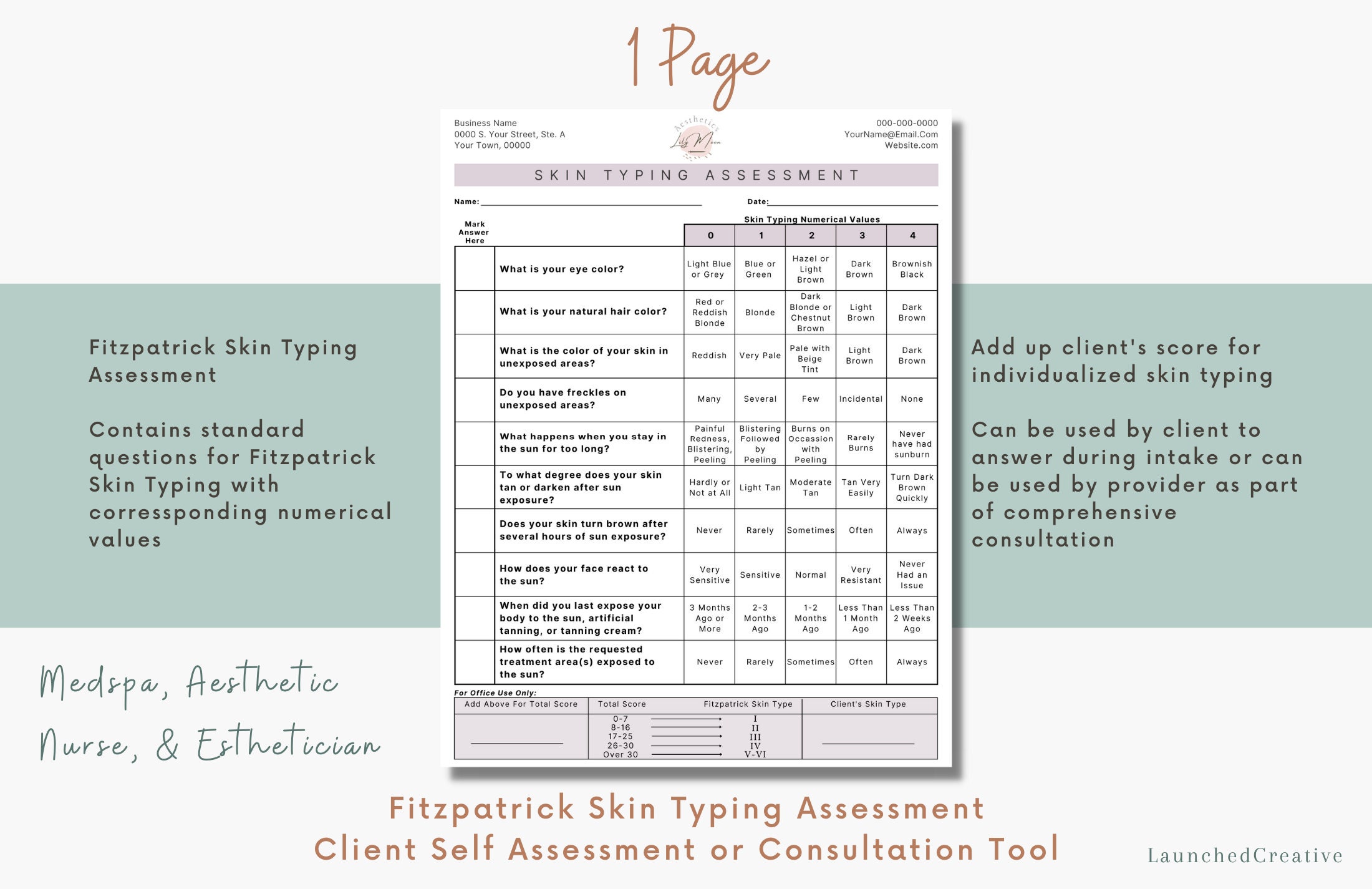 Skin Typing Assessment Form Template Fitzpatrick Skin Type - Etsy Australia