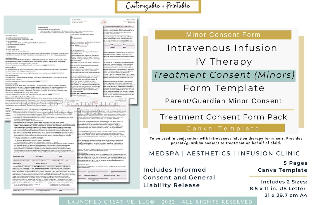 IV Infusion Therapy Minor Consent Form Template IV Fluid - Etsy
