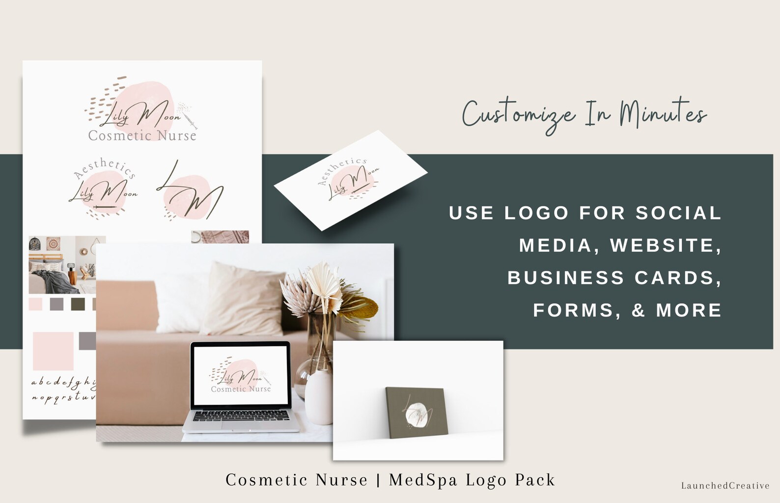 Nurse Injector Premade Logo Medspa Boho Logo Kit Pink Logo Template ...