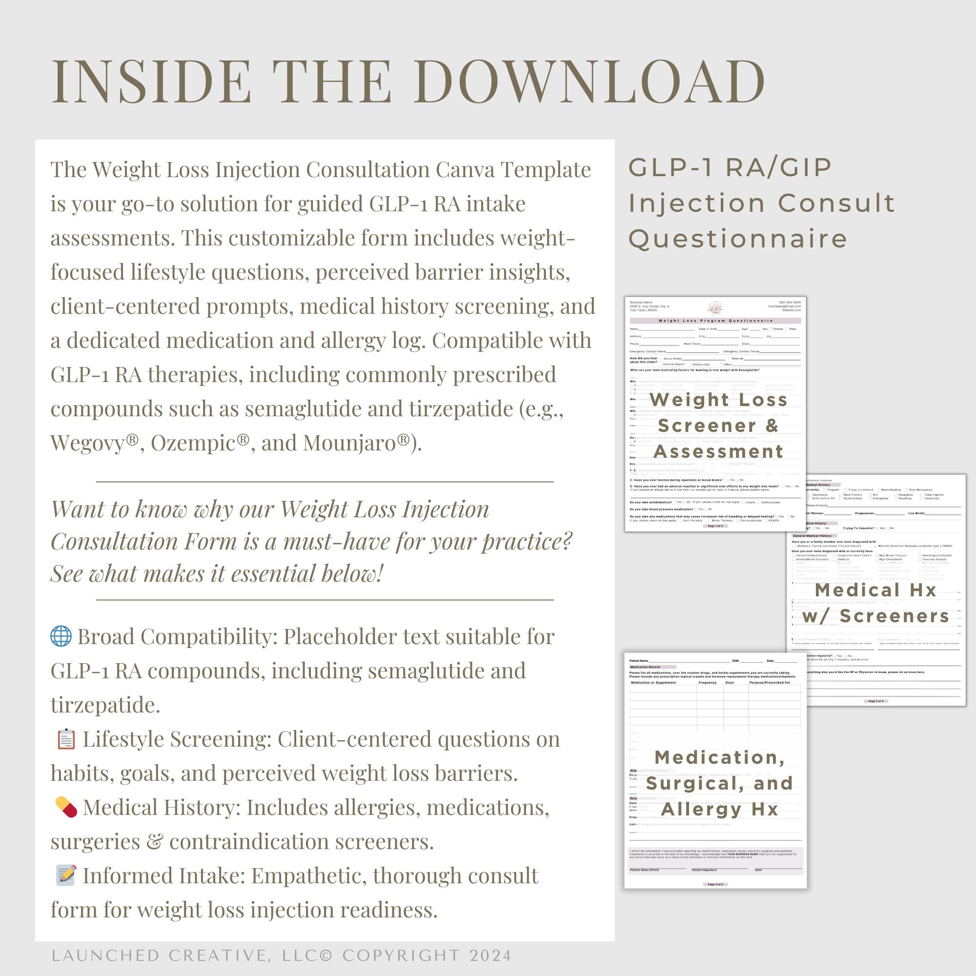 Weight Loss Injection Intake Questionnaire Form Template | Semaglutide ...